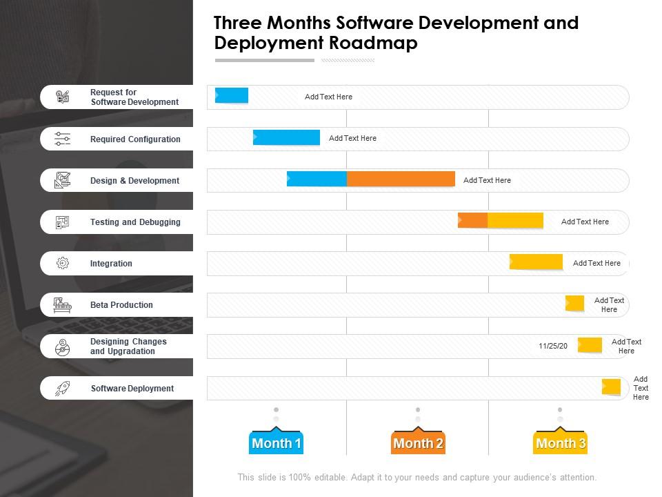 Three Months Software Development And Deployment Roadmap Presentation