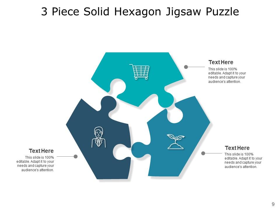Three Piece Jigsaw Hexagon Puzzle Straight Circular Segments Triangle ...