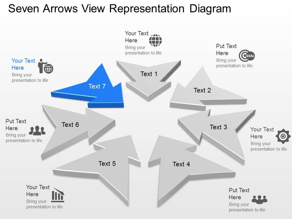 Tq Seven Arrows View Representation Diagram Powerpoint Template Slide ...