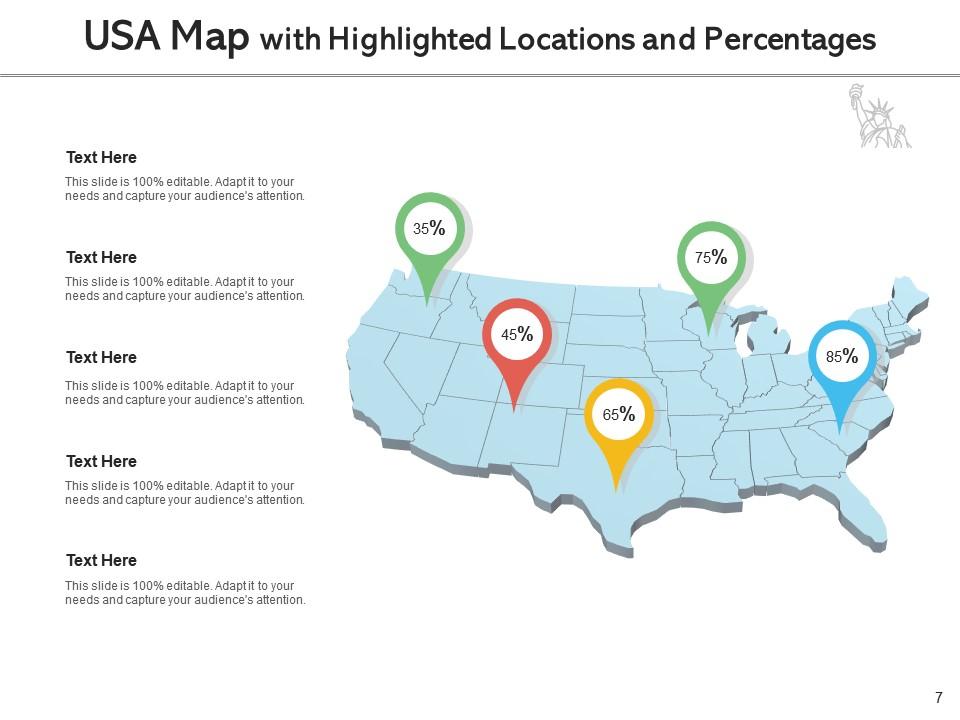 USA Map Digitally Created State Division Locations Percentages ...