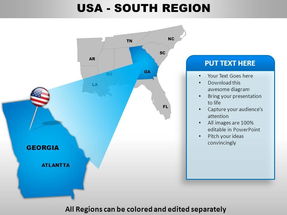 USA South Region Country Powerpoint Maps | PowerPoint Slide Templates ...