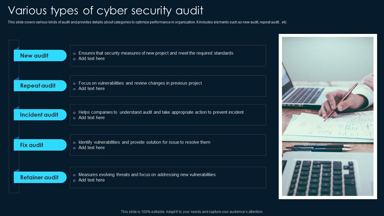 Various Types Of Cyber Security Audit PPT Example