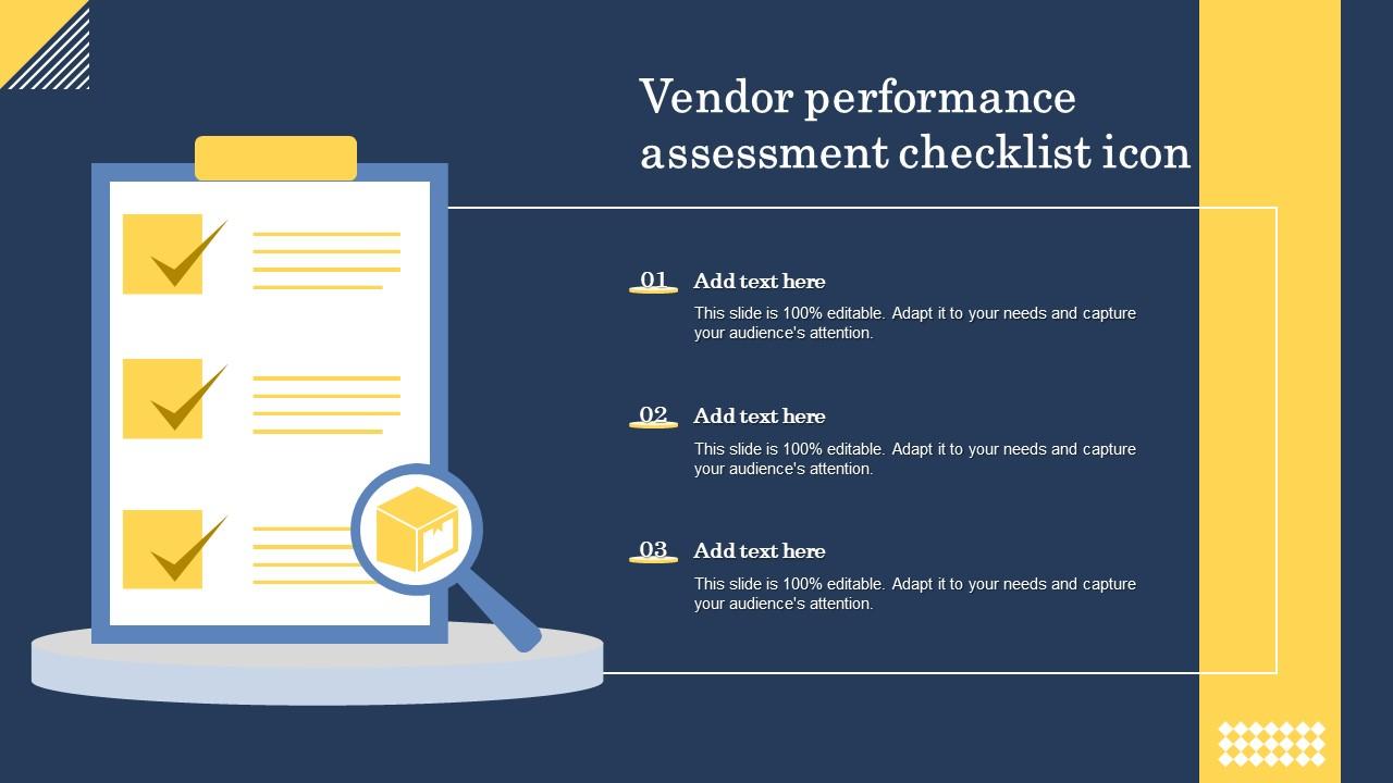 Vendor Performance Assessment Checklist Icon Ppt Template