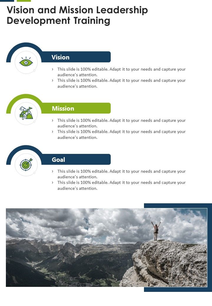 Vision And Mission Leadership Development Training One Pager Sample Example Document ...