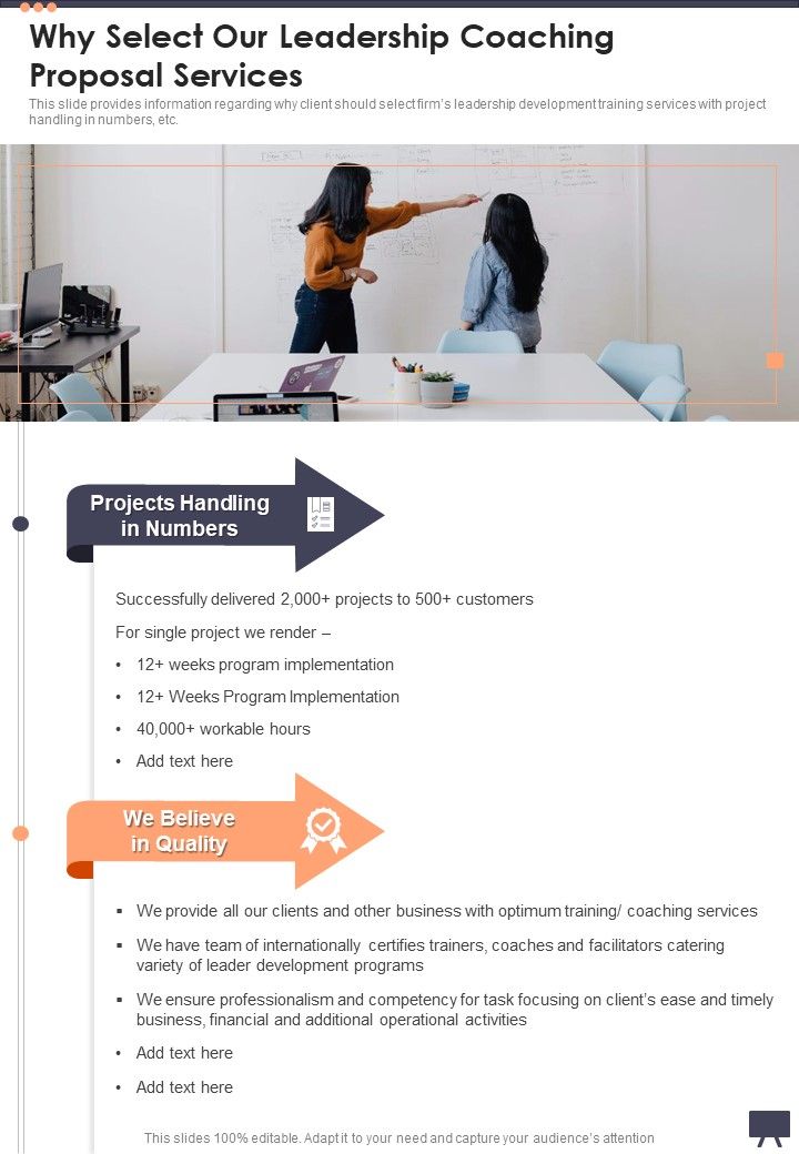 Why Select Our Leadership Coaching Proposal Services One Pager Sample Example Document ...