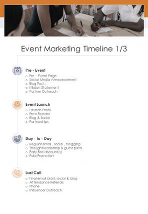 Event Marketing Timeline One Pager Sample Example Document | Presentation Graphics ...