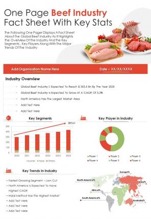 One Page Beef Industry Fact Sheet With Key Stats Presentation Report ...