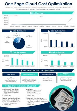 One Page Cloud Cost Optimization Presentation Report Infographic Ppt Pdf Document PPT Sample
