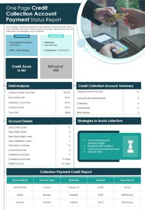 One Page Credit Collection Account Payment Status Report Presentation ...