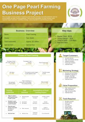 One Page Pearl Farming Business Project Presentation Report Infographic ...