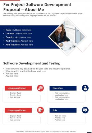 Per Project Software Development Proposal About Me One Pager Sample Example Document ...