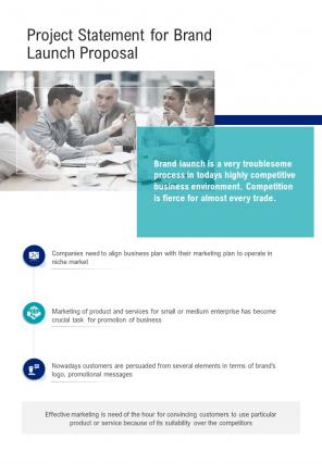 Project Statement For Brand Launch Proposal One Pager Sample Example Document | Presentation ...