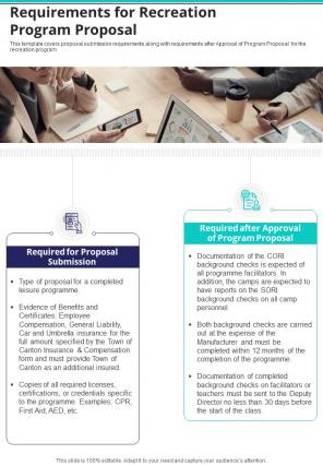 Requirements For Recreation Program Proposal One Pager Sample Example Document | Presentation ...