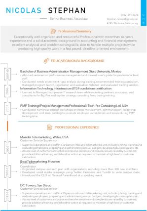 Senior Business Associate Resume Sample Template | PowerPoint Design ...