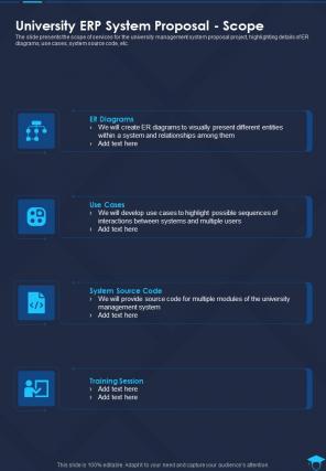 University ERP System Proposal Scope One Pager Sample Example Document | Presentation Graphics ...