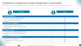 Checklist To Implement Data Integration Automation PPT Example