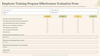 Employee Training Program Effectiveness Evaluation Form PPT Example
