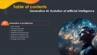 Generative Ai Evolution Of Artificial Intelligence Table Of Contents AI SS PPT PowerPoint