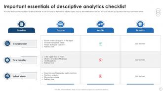Important Essentials Of Descriptive Analytics Checklist Ppt Slides PPT Presentation