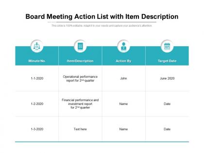 Board Meeting Action List With Item Description | Template Presentation ...