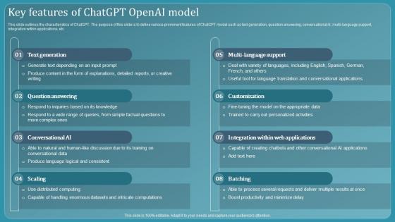 Chatbot Using Gpt 3 Key Features Of Chatgpt Openai Model Ppt Powerpoint