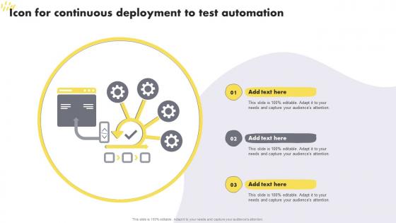 Icon For Continuous Deployment To Test Automation PPT Presentation