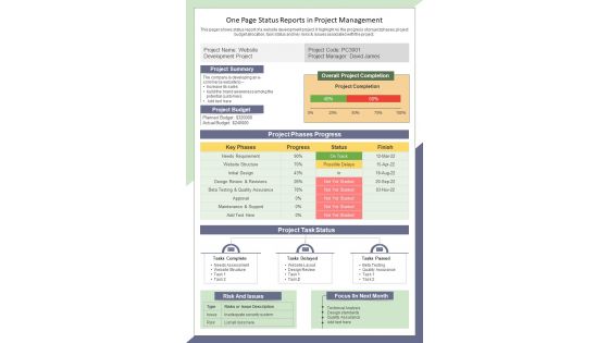 One page project management PowerPoint Presentation and Slides PPT ...