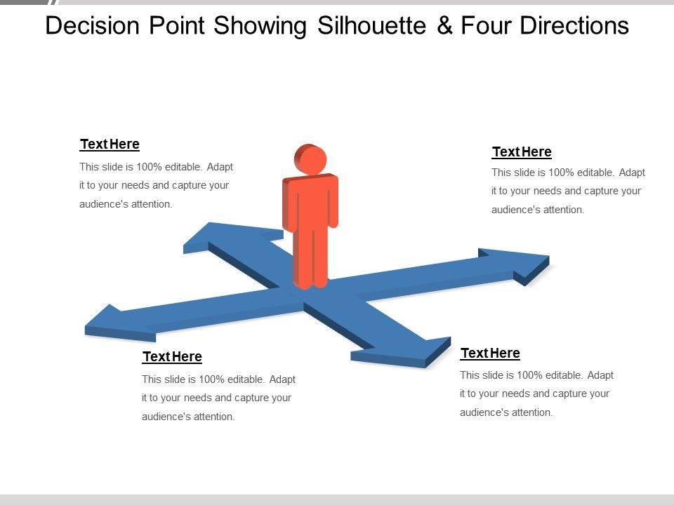 Decision Point Showing Silhouette And Four Directions Powerpoint