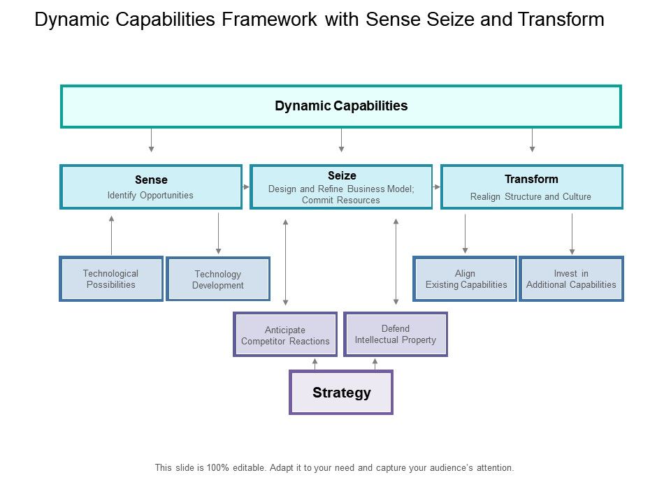 Dynamic Capabilities Framework With Sense Seize And Transform Powerpoint Slides Diagrams