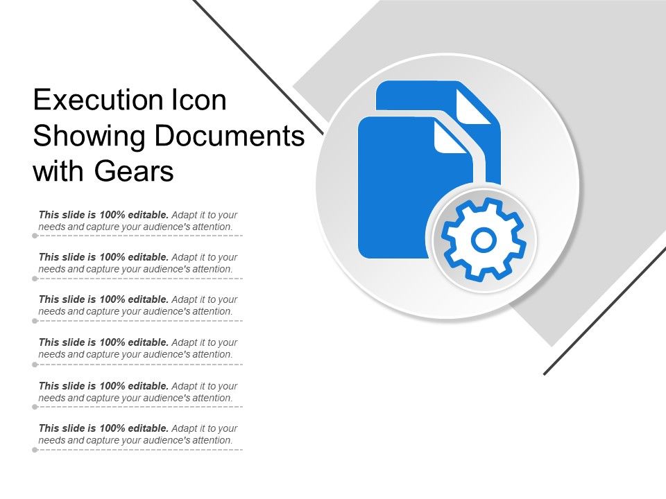 Execution Icon Showing Documents With Gears Presentation Powerpoint