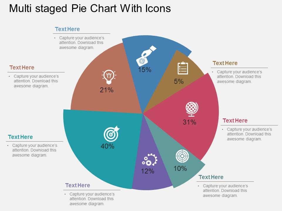 Multi Staged Pie Chart With Icons Flat Powerpoint Design | PowerPoint ... Multi Staged Pie Chart With Icons Flat Powerpoint Design | PowerPoint ...